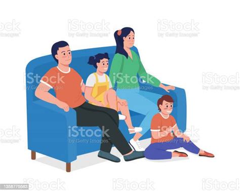 웃는 아이들은 부모와 함께 시간을 보내고 세미 플랫 컬러 벡터 문자 2차 도형에 대한 스톡 벡터 아트 및 기타 이미지 2차 도형 4 명 가공의 인물 Istock