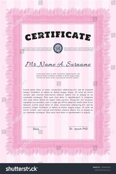 Pink Sample Certificate Diploma Detailed Printer Stock Vector Royalty Free 1183400320