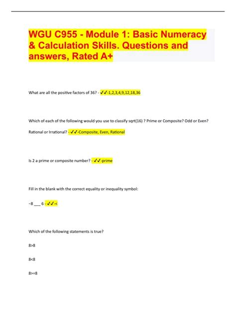 WGU C Module Basic Numeracy Calculation Skills Questions And Answers Rated A