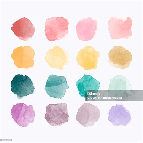 다채로운 수채화 손으로 그린 모양 얼룩 동그라미 흰색 절연 된 Blob의 집합입니다 예술적 디자인을 위한 그림 수채화에 대한 스톡 벡터 아트 및 기타 이미지 Istock