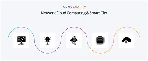 Network Cloud Computing And Smart City Glyph 5 Icon Pack Including