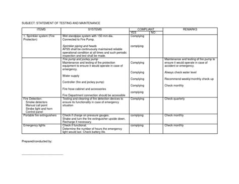 Statement Of Testing And Maintenance Page 1 Pdf Fire Sprinkler System Fires