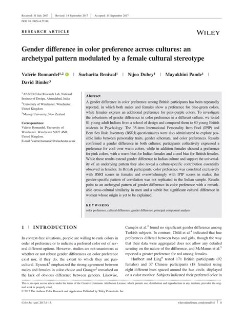Pdf Gender Difference In Color Preference Across Cultures An