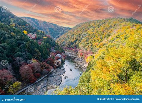 Colorful Leaves Mountains And Katsura River In Arashiyama Landscape