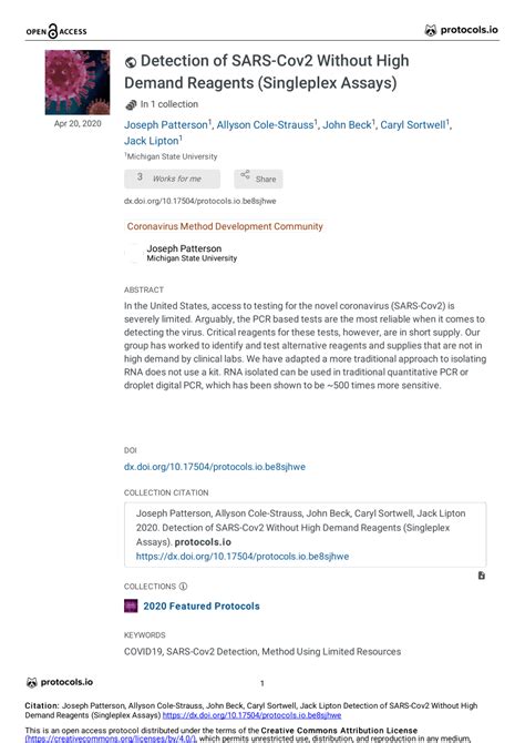 Pdf Detection Of Sars Cov2 Without High Demand Reagents Singleplex