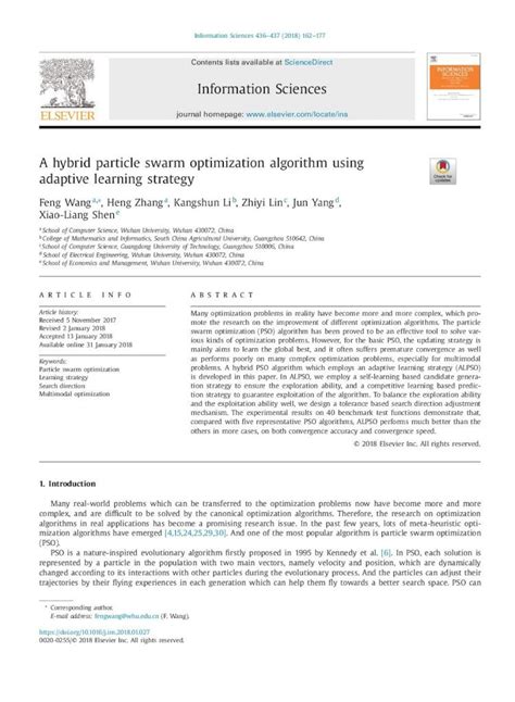 Pdf A Hybrid Particle Swarm Optimization Algorithm Using