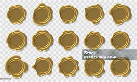 황금 물개 봉투 복고풍 포스트 스탬프 프리미엄 골드 로얄 왁스 씰 및 보안 우표 인증서 벡터 격리 아이콘 세트 고객에 대한 스톡 벡터 아트 및 기타 이미지 Istock