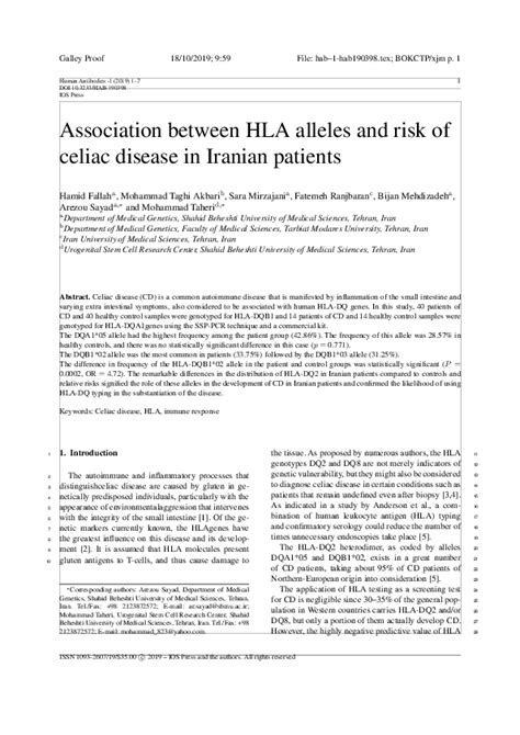 Pdf Association Between Hla Alleles And Risk Of Celiac Disease In