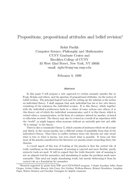 Pdf Propositions Propositional Attitudes And Belief Revision Rohit Parikh