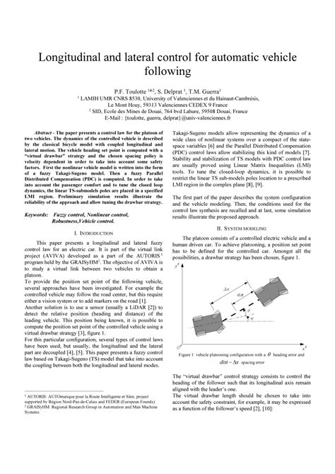 Pdf Longitudinal And Lateral Control For Automatic Vehicle Following