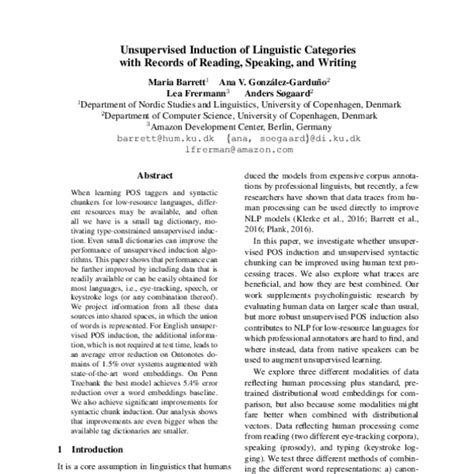 Unsupervised Induction Of Linguistic Categories With Records Of Reading Speaking And Writing