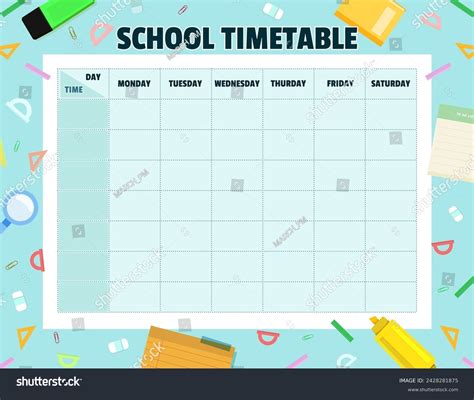 School Timetable Class Schedule On Blue Stock Vector Royalty Free
