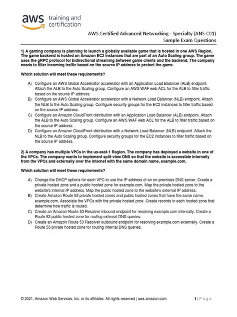 Aws Certified Advanced Networking Specialty Sample Questions C01 Pdf Domain Name System