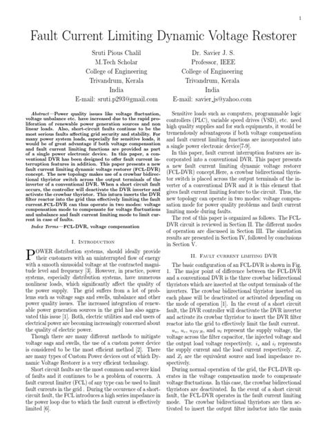 Fault Current Limiting Dynamic Voltage Restorer Download Free Pdf