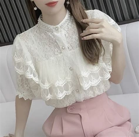 พร้อมส่งอก 39 เสื้อลูกไม้แขนสั้น เสื้อลูกไม้ฟรุ้งฟริ้ง เสื้อลูกไม้ออกงาน เสื้อลูกไม้ใส่กับผ้าถุง