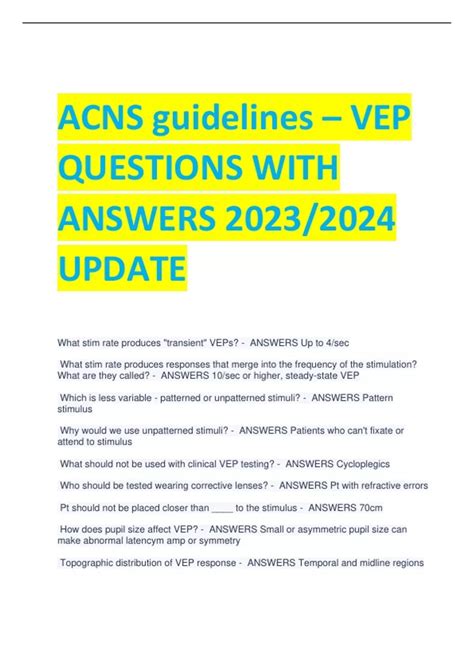 Acns Guidelines Vep Questions With Answers 20232024 Update Eeg Stuvia Us