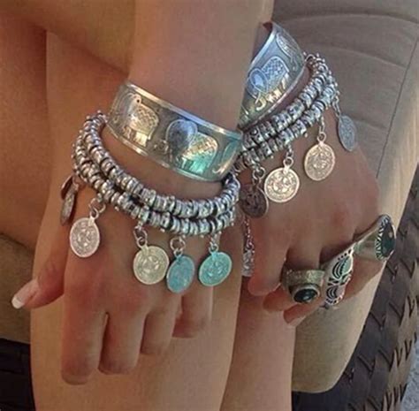 보헤미안 빈티지 팔찌 터키어 실버 도금 안탈야 쥬얼리 집시 여성 비치 축제 골동품 은색 동전 팔찌 Aliexpress