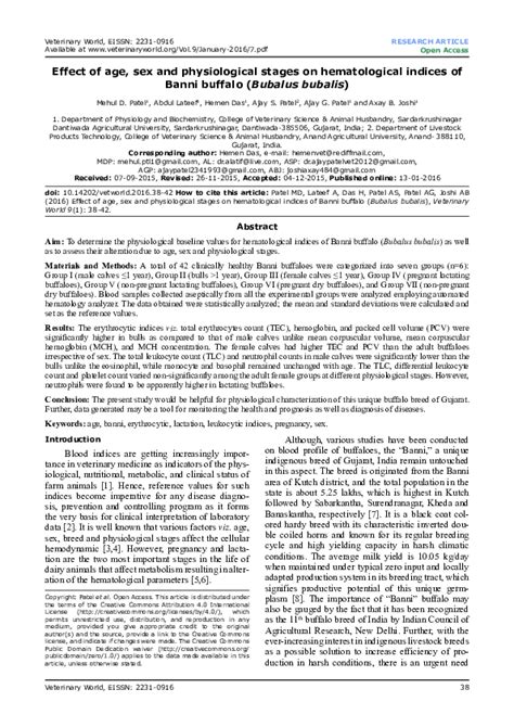 Pdf Hematological Indices In Banni Buffalo