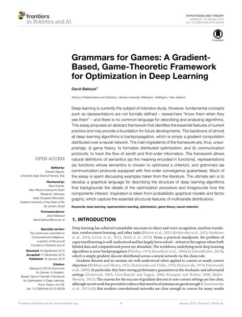 Pdf Grammars For Games A Gradient Based Game Theoretic Framework For Optimization In Deep
