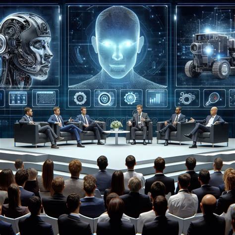 Artificial Intelligence Conference Panel Discussions An Stock Illustration