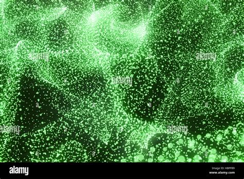 3d Rendering Hi Tech Digital Terrain Green Abstract Space On Dark Background With Connecting