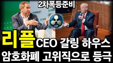 리플코인 트럼프 정부 크립토 차르 암호화폐 고위직으로 리플의 Ceo 브레드 갈링하우스 선정됬다 2차 폭등 준비 1차