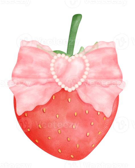 Coquette Strawberry Watercolor Pink Ribbon Png
