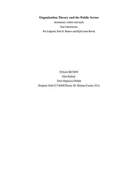 Organization Theory And The Public Sector Pdf Organizational