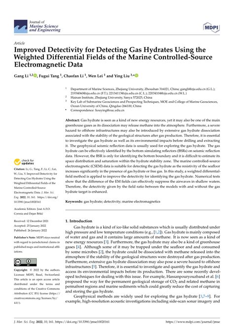 Pdf Improved Detectivity For Detecting Gas Hydrates Using The Weighted Differential Fields Of