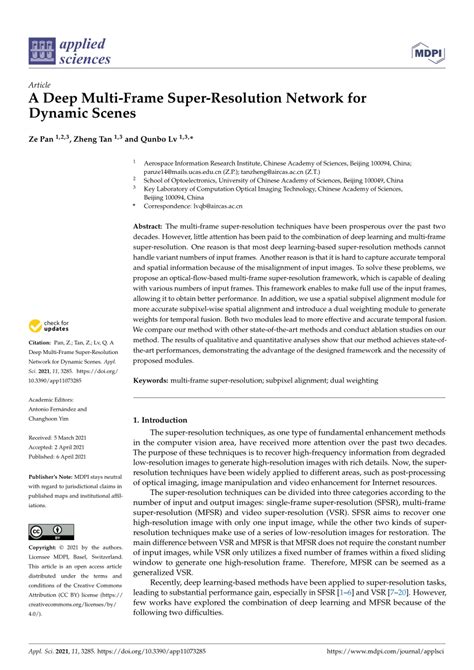 Pdf A Deep Multi Frame Super Resolution Network For Dynamic Scenes