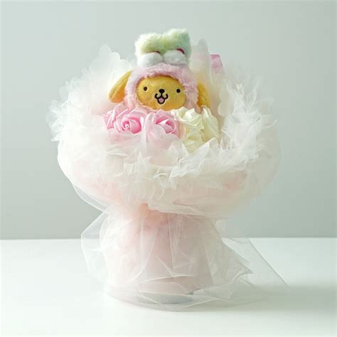 산리오 폼폼푸린 핑크 그라데이션 럭셔리 조명꽃다발 아이디어스