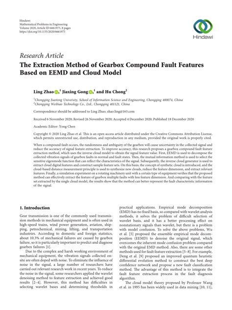 Pdf The Extraction Method Of Gearbox Compound Fault Features Based On Eemd And Cloud Model
