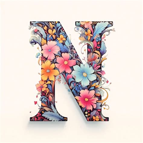 Beautiful Floral Capital Letter N Uppercase And Lowercase Premium Ai Generated Image