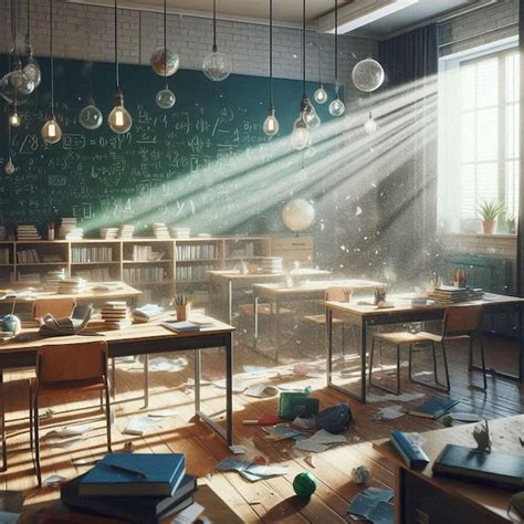 Messy Classroom With Sunbeams Premium Ai Generated Image