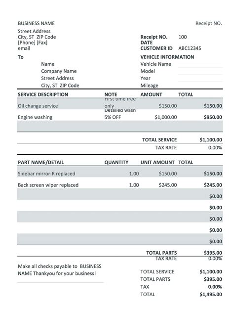 Printable Truck Repair Invoice Template