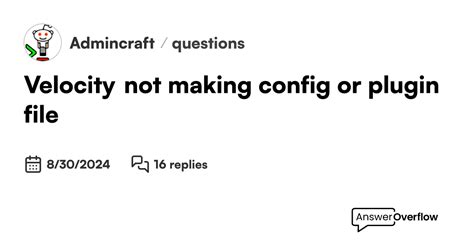 Velocity Not Making Config Or Plugin File Admincraft