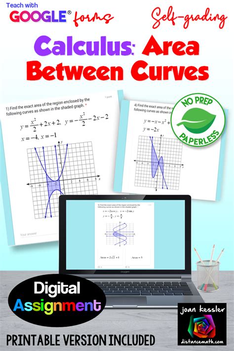 Calculus Area Between Curves Digital Assignment Plus PRINTABLE