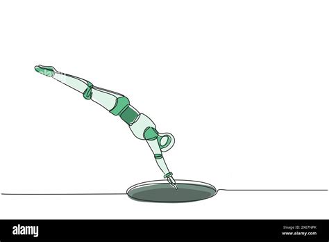 Single One Line Drawing Robot Jump Into Hole Future Technology