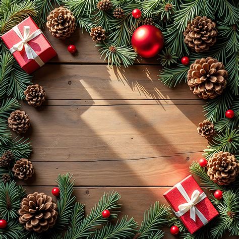 솔방울과 선물이 있는 크리스마스 트리 소나무 콘 빨간색 배경 일러스트 및 사진 무료 다운로드 Pngtree