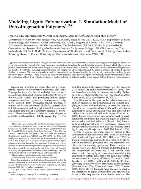 Pdf Modeling Lignin Polymerization Part 1 Simulation Model Of Dehydrogenation Polymers