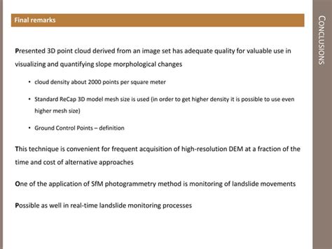 Application Of Structure From Motion Photogrammetry For Erosion Processes Monitoring Ppt