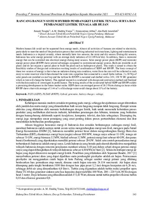 Pdf Rancang Bangun Sistem Hybrid Pembangkit Listrik Tenaga Surya Dan Pembangkit Listrik Tenaga