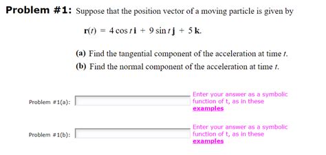 Solved Problem Suppose That The Position Vector Of A Chegg Com