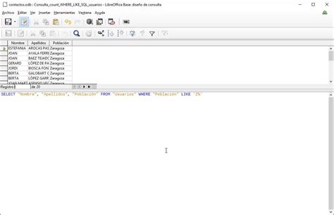 comodines y patrones con SQL en LibreOffice Base IX Programación de libre uso
