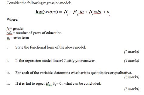 Solved Consider The Following Regression Model Log Wage Chegg