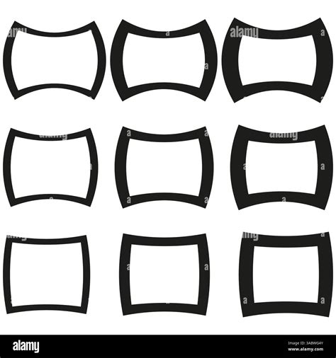 Rectangle Icon Pack Concave Shape Forms Curved Border Symbols Vector Black Outlines Stock