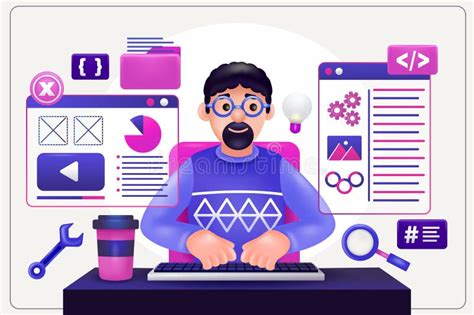 3d illustration of man doing coding and programming on his laptop stock vector illustration of
