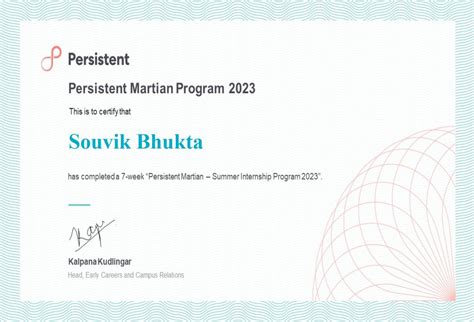 Souvik Bhukta On Linkedin Persistent Martiansummertraining Techskills