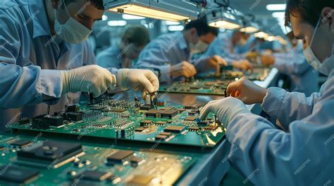 A Group Of People Working On A Computer In A Room With A Green Screen Premium Ai Generated Image