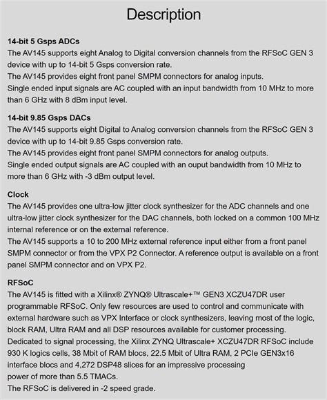 Apissys Vpx Av145 8 Ch 5gsps Adc 14 Bit 8 Ch 985gsps Dac 14 Bit